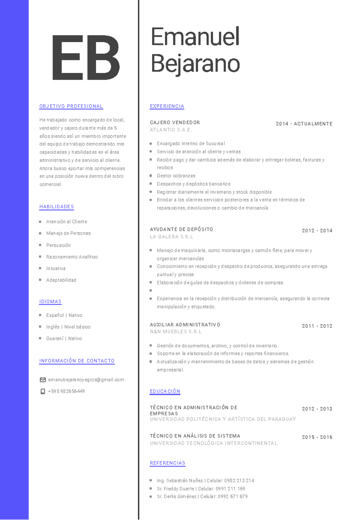 CV- Emanuel - shdjshdjshjdhsjd - EB Emanuel Bejarano OBJETIVO ...