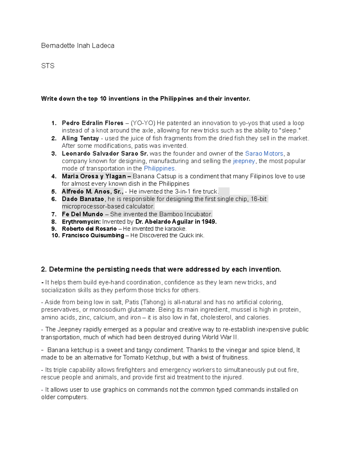 TASK3-STS - activity - Bernadette Inah Ladeca STS Write down the top 10 ...