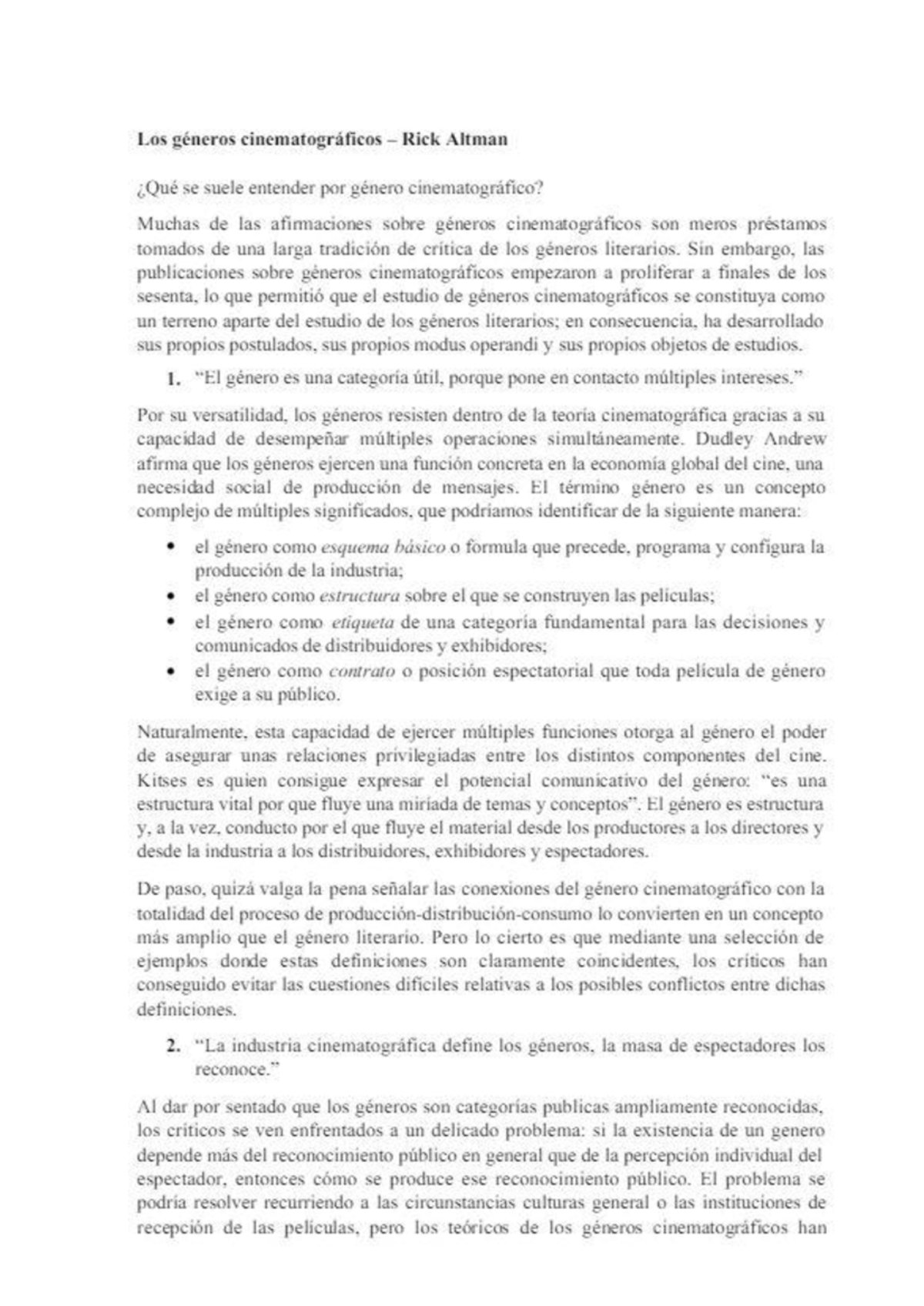 RICK Altman Generos Cinematograficos - Sociedad y Estado - Studocu