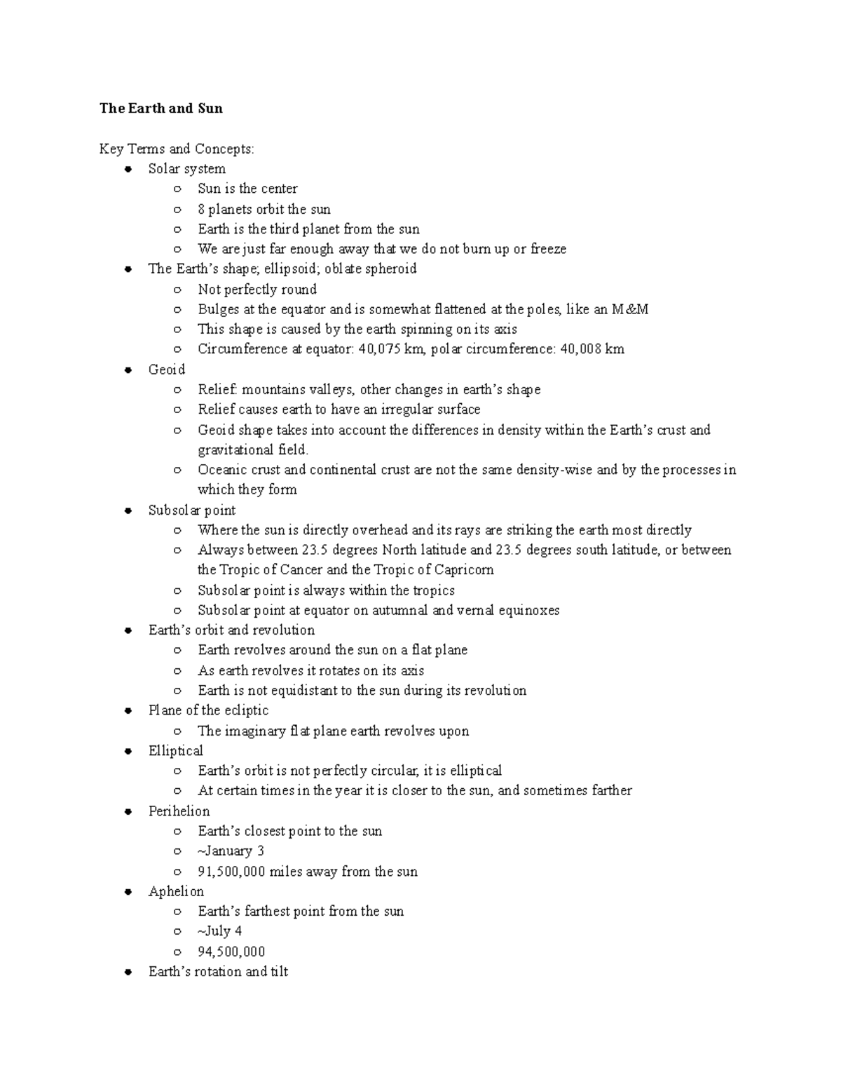 GEO206 - class notes LONG - The Earth and Sun Key Terms and Concepts ...