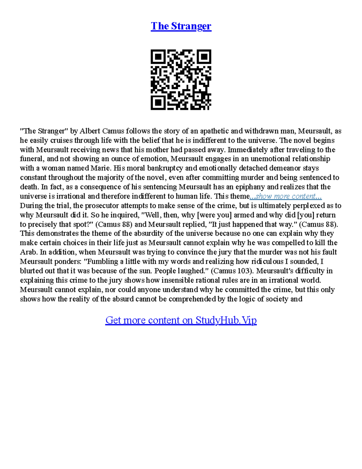 The Stranger Essays - The Stranger "The Stranger" by Albert Camus ...