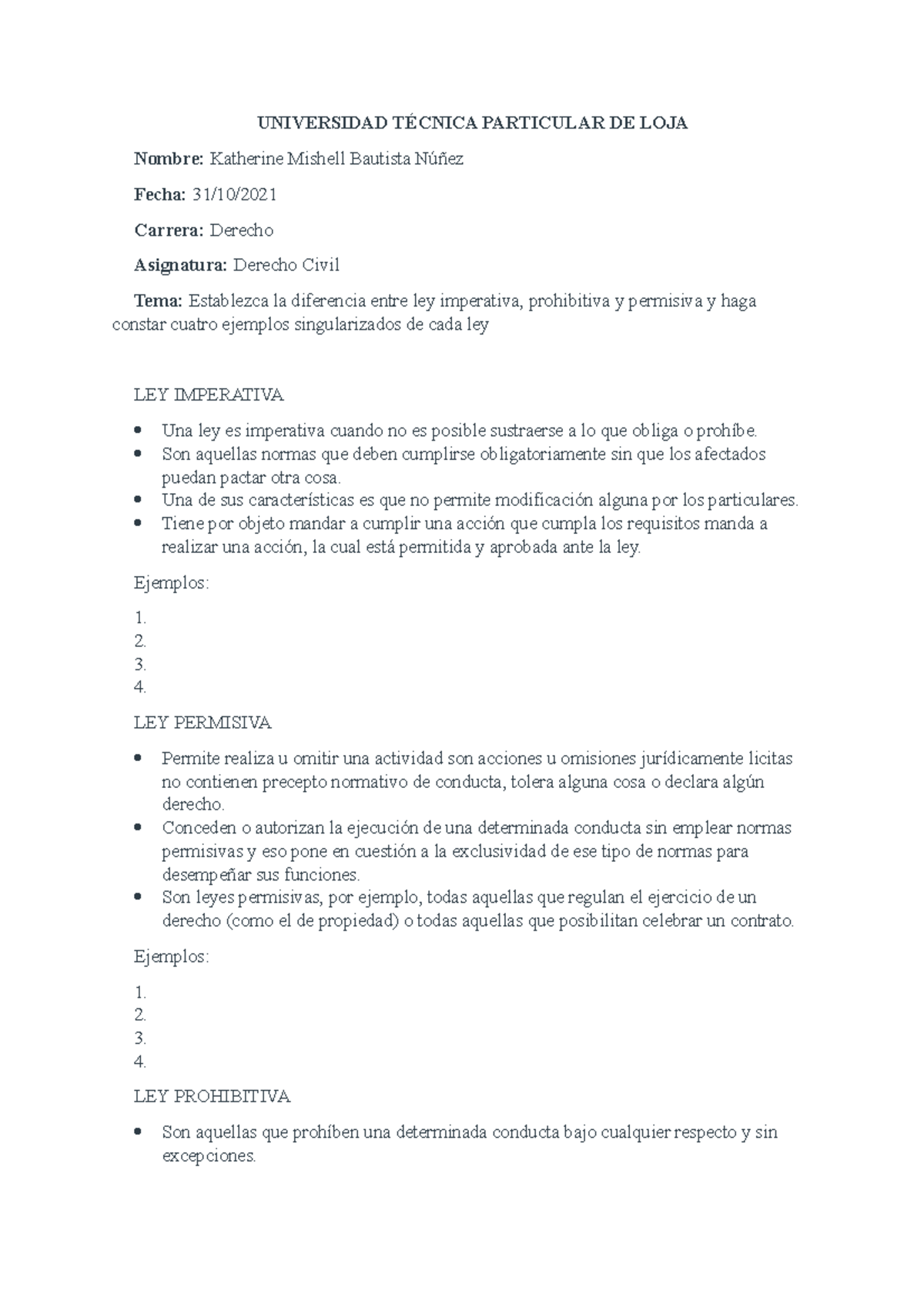 Diferencias ley permisiva prohivitiva ley imperativa - UNIVERSIDAD ...