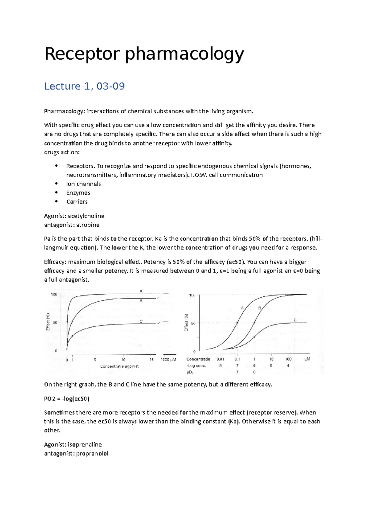 Receptor pharmacology - Receptor pharmacology Lecture 1, 03-09 ...