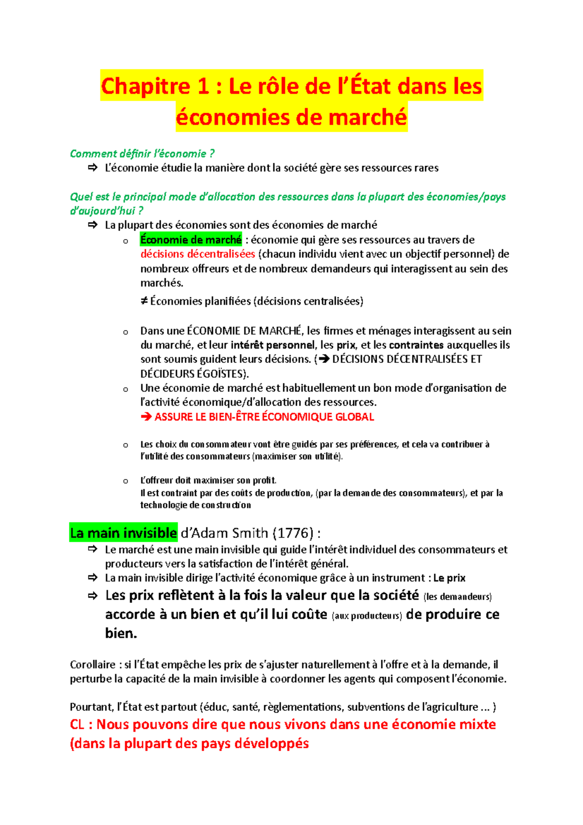 Final EP CC1 - Chapitre 1 : Le rôle de l’État dans les économies de marché Comment définir - Studocu