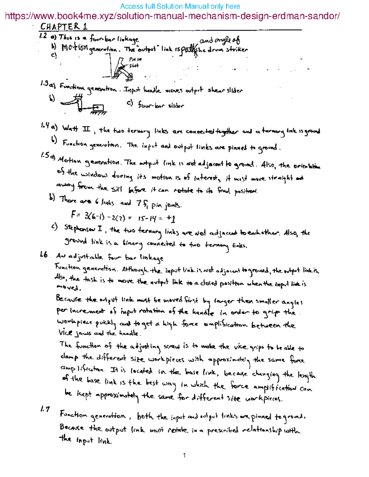 Solution Manual for Mechanism Design 4th ed - Arthur Erdman, George ...