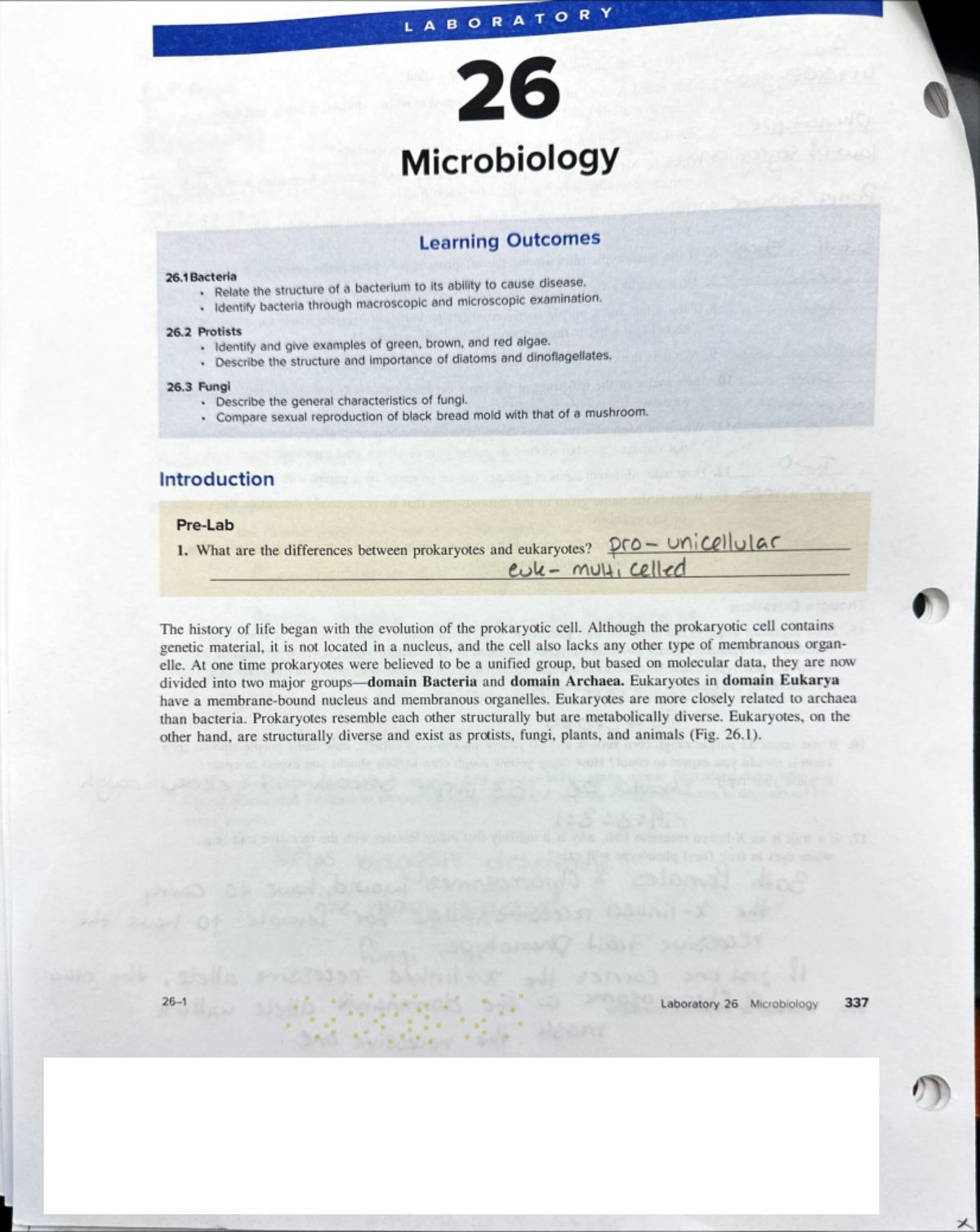 Bio 1 chapter 26 lab - completed lab assignment - BSC 1010L - Studocu