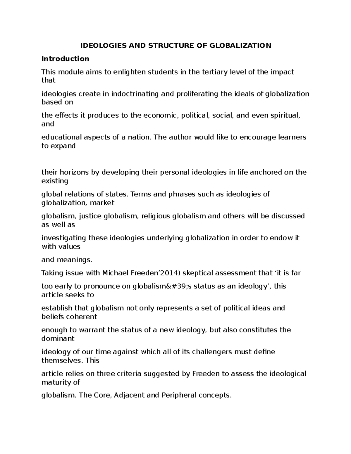 Ideologies AND Structure OF Globalization - IDEOLOGIES AND STRUCTURE OF ...