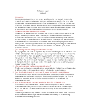 Reflection Paper module 10 - Reflection Paper Module # Introduction As ...