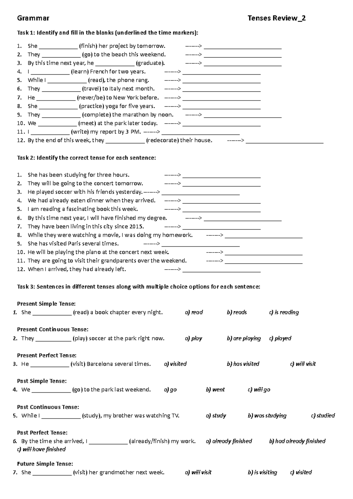 Identifying the tense 2 - Grammar Tenses Review_ Task 1: Identify and ...