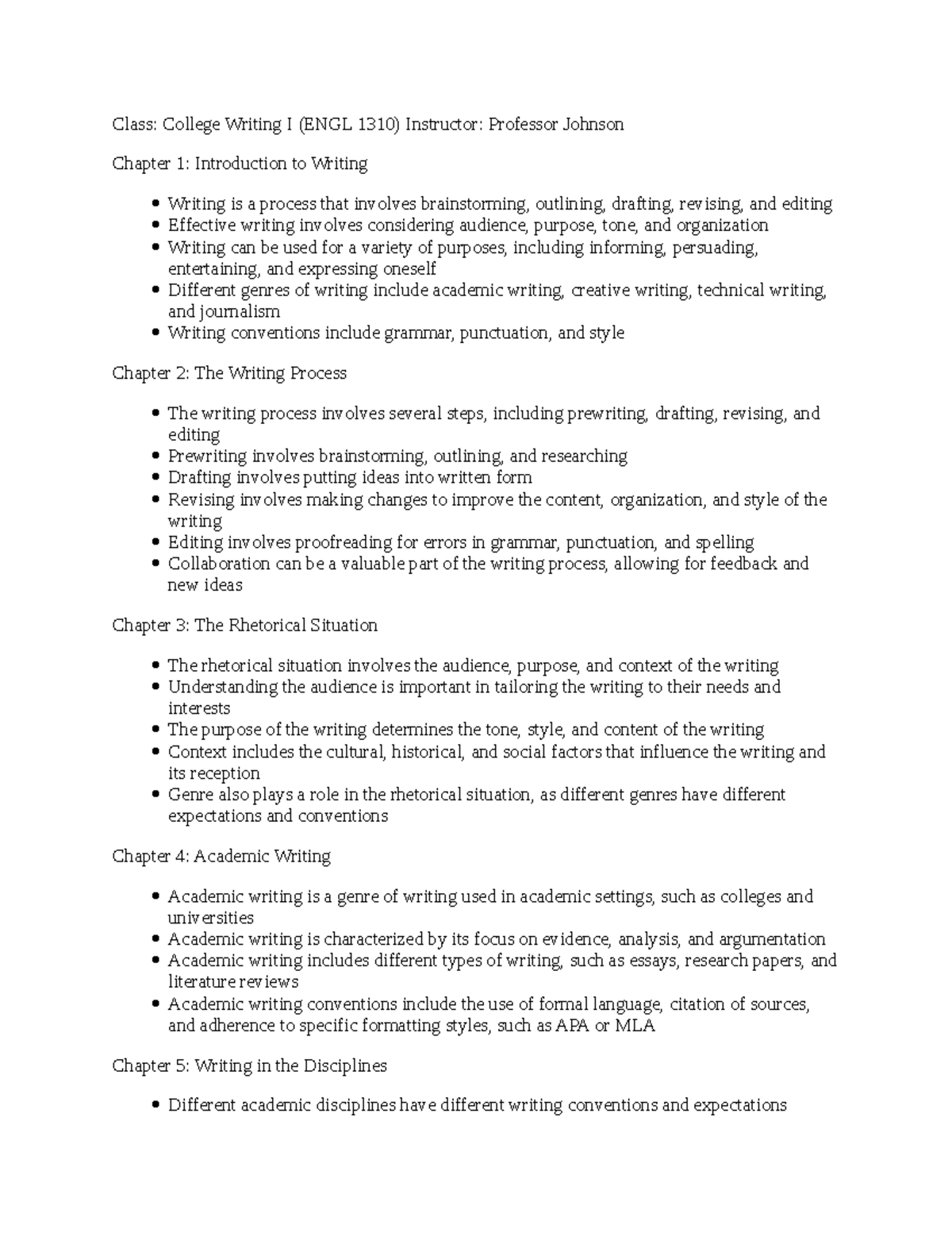 College Writing I (ENGL 1310 )Notes 1-6 - Class: College Writing I ... College Writing I (ENGL 1310 )Notes 1-6 - Class: College Writing I ...