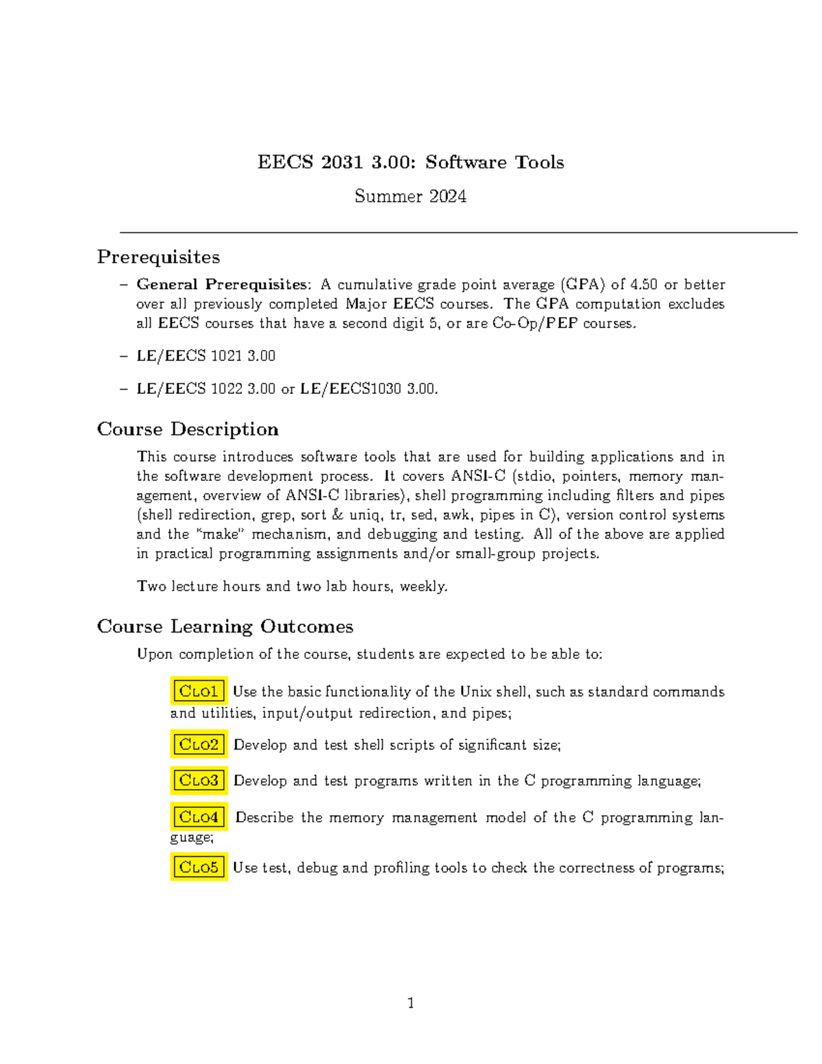 EECS2031 SU24 syllabus - EECS 2031 3: Software Tools Summer 2024 ...
