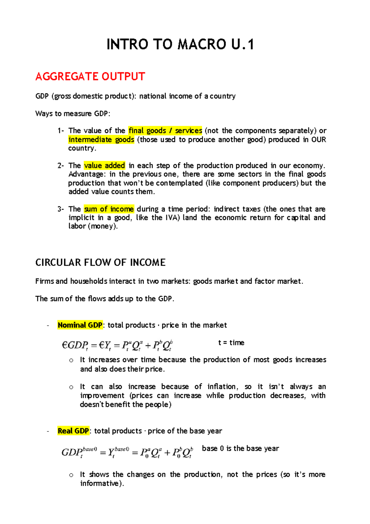 Introduction to Macroeconomics unit 1 - INTRO TO MACRO U. AGGREGATE ...