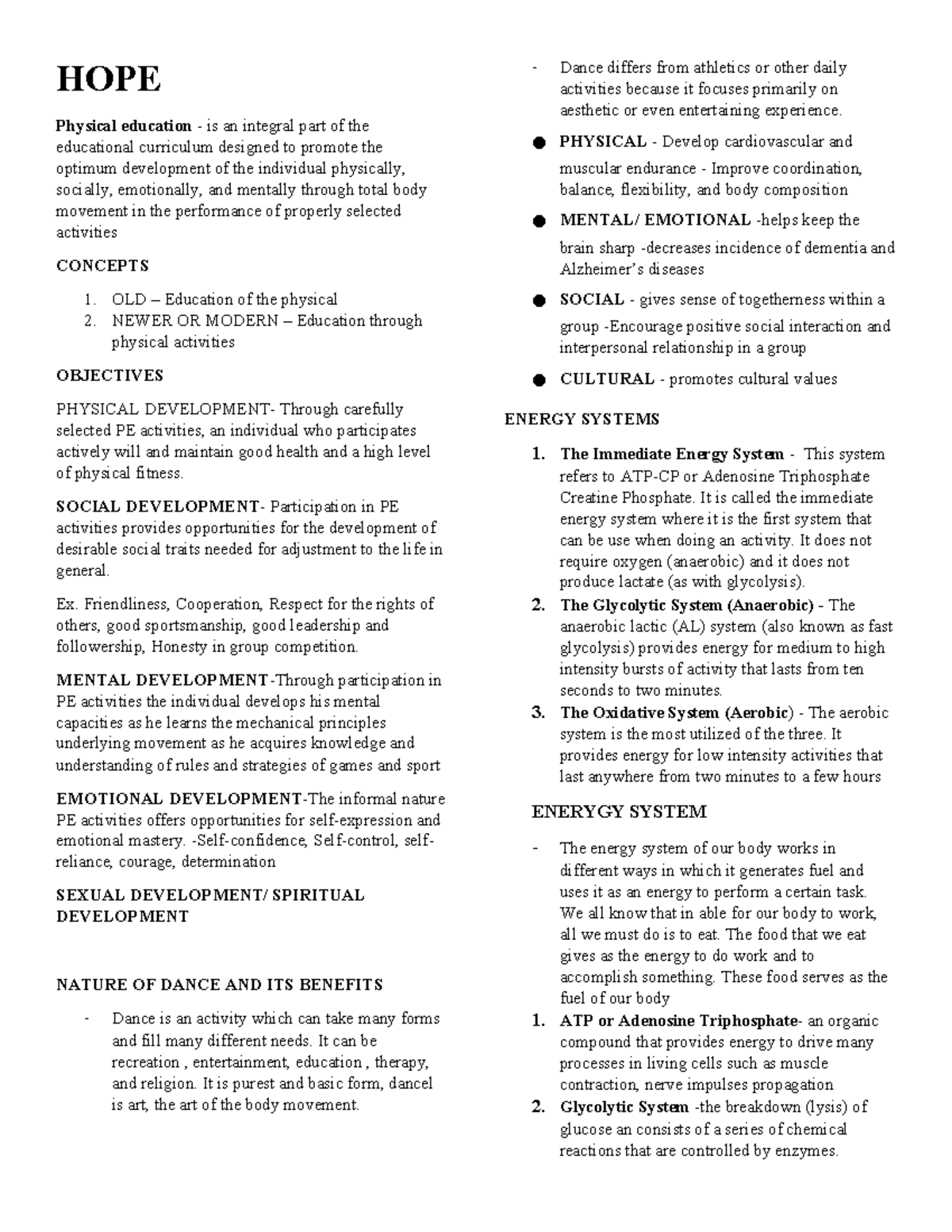 HOPE - ddd - HOPE Physical education - is an integral part of the educational curriculum ...