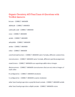 Chem 2 ACS final Exam 115 Questions with Verified Answers - Chem 2 ACS final Exam 115 Questions ...