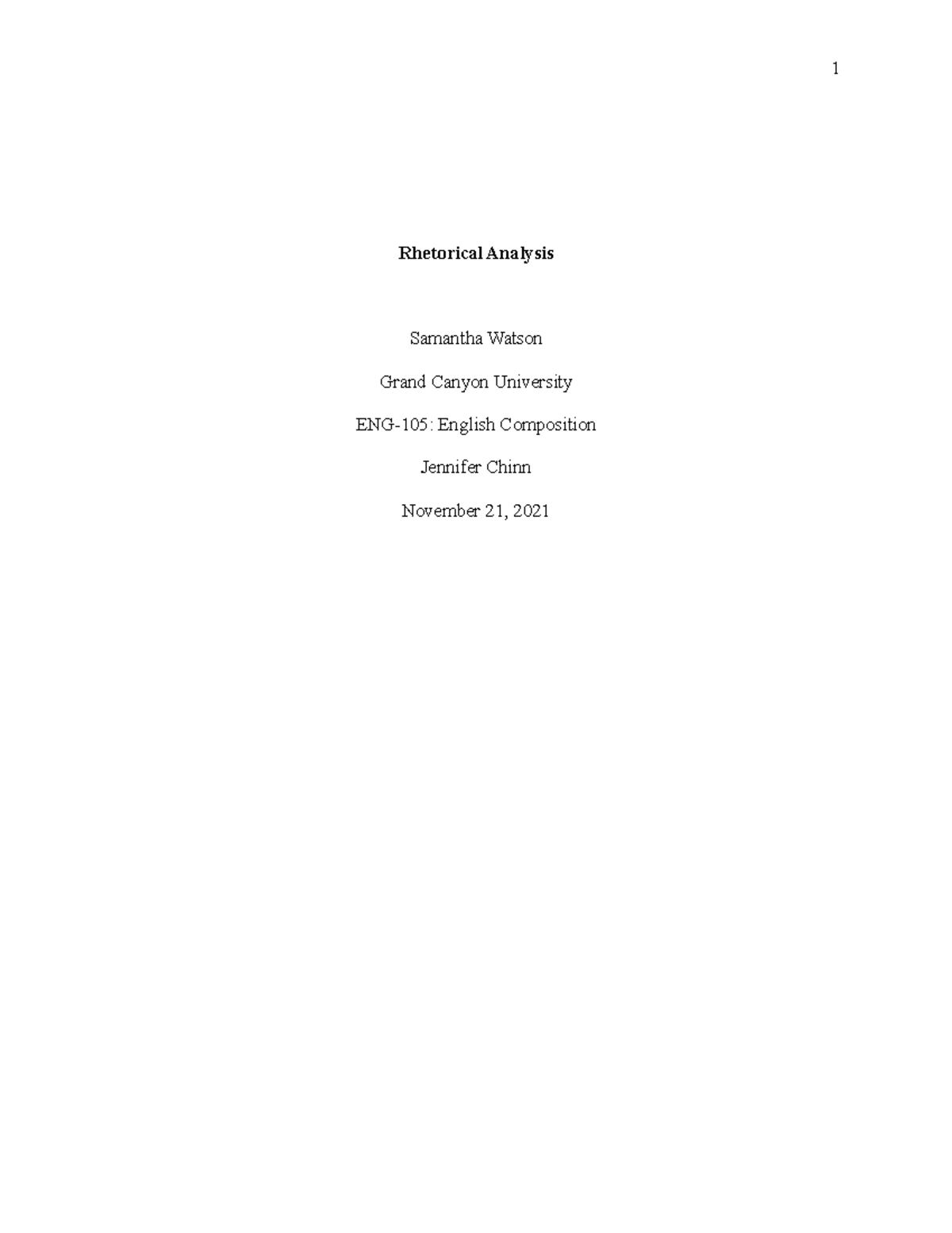 Rhetorical Analysis Final Draft - Rhetorical Analysis Samantha Watson ...