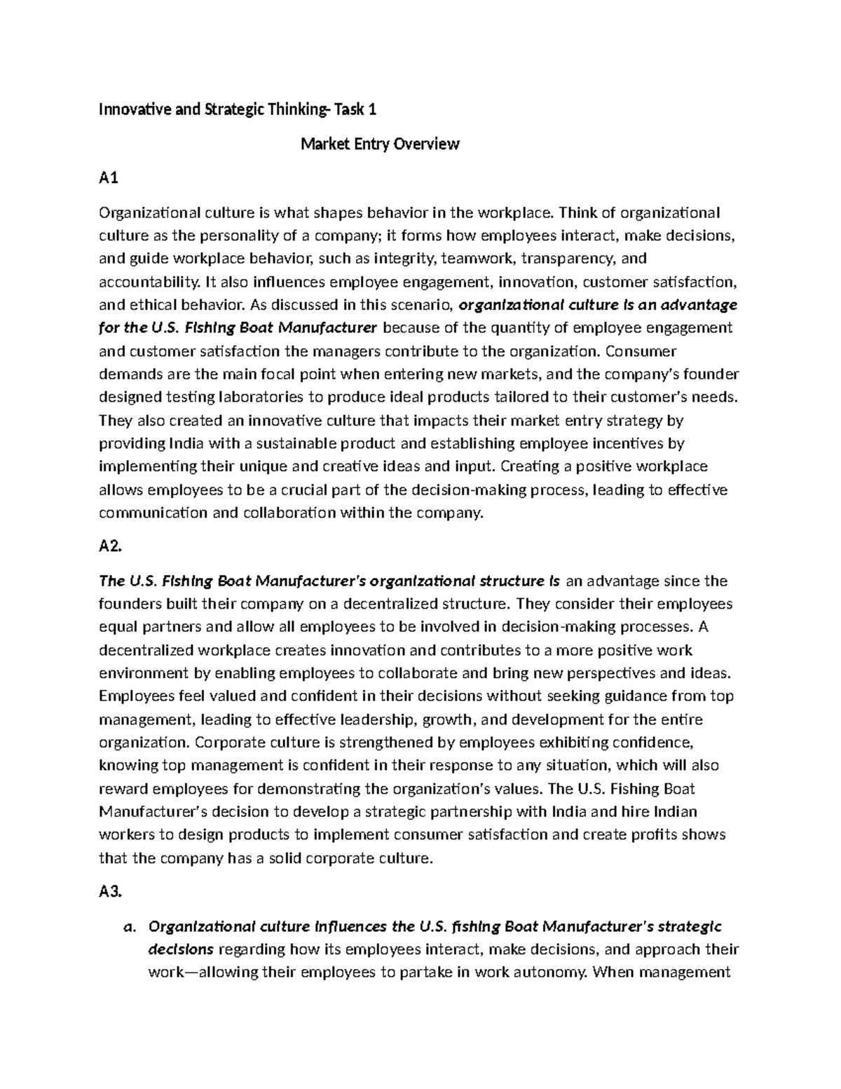 Innovative and Strategic Thinking- Task 1 10 - Think of organizational ...