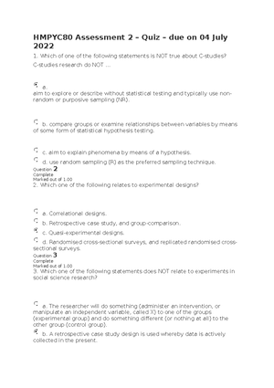 HMPYC80 Assignment 7 Research Proposal - The correlational study of the ...