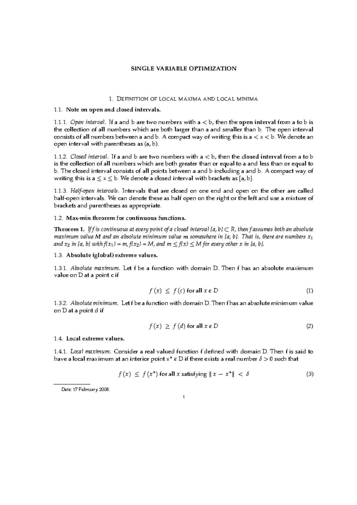 Local Maxima and Minima in Single Variable Optimization - Studocu