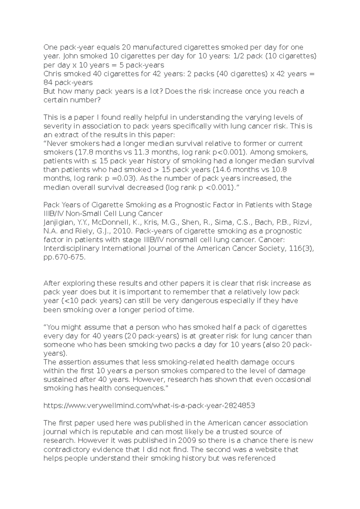 Pack years CA - Summary of said topic - One pack-year equals 20 ...