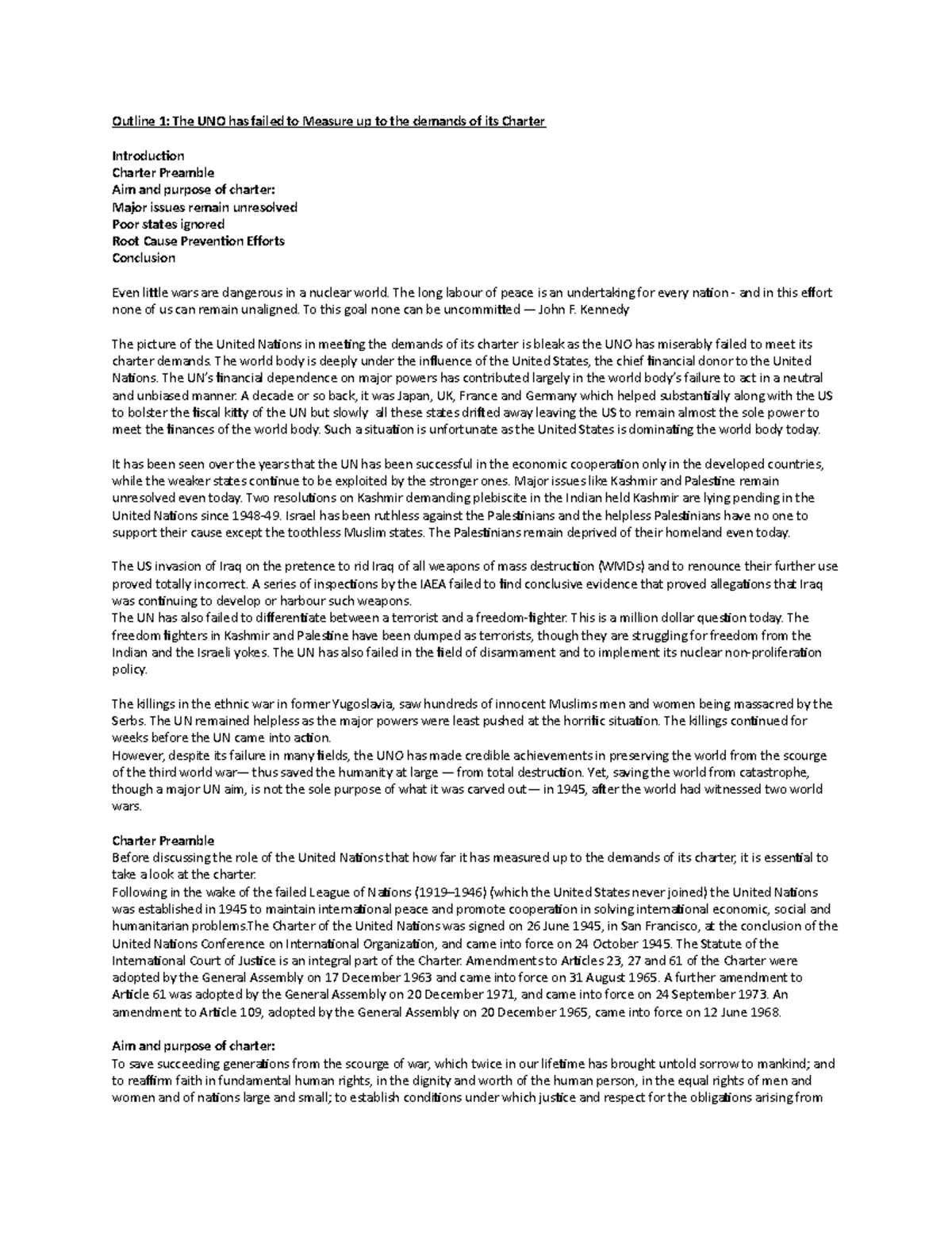 UNO Outlines - hisubmit karo - Outline 1: The UNO has failed to Measure ...