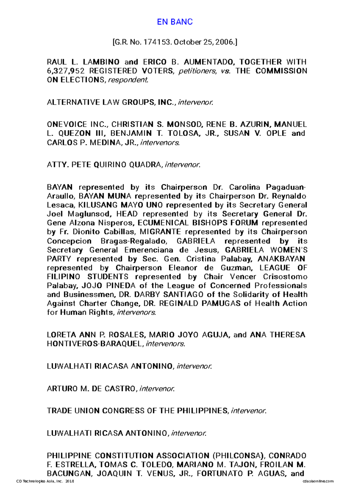 4. Lambino v - case - EN BANC [G. No. 174153. October 25, 2006 ...