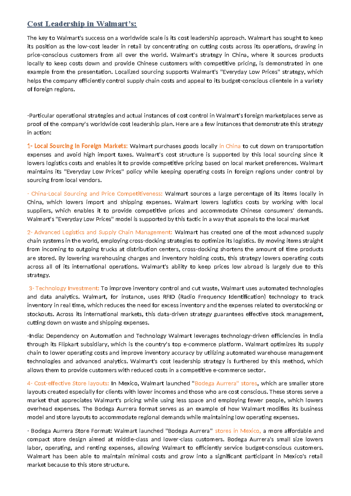 SARA Walmart case study - Cost Leadership in Walmart’s: The key to ...