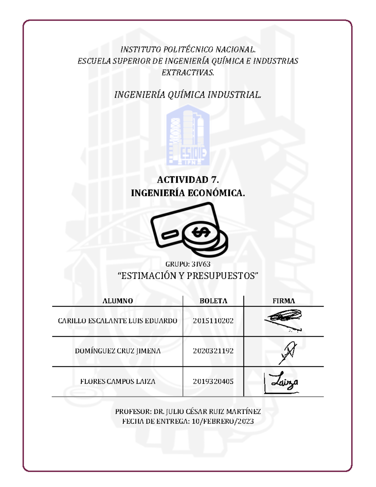 E1 Ev7 3IV63 IE - 1234 - INSTITUTO POLITÉCNICO NACIONAL. ESCUELA ...