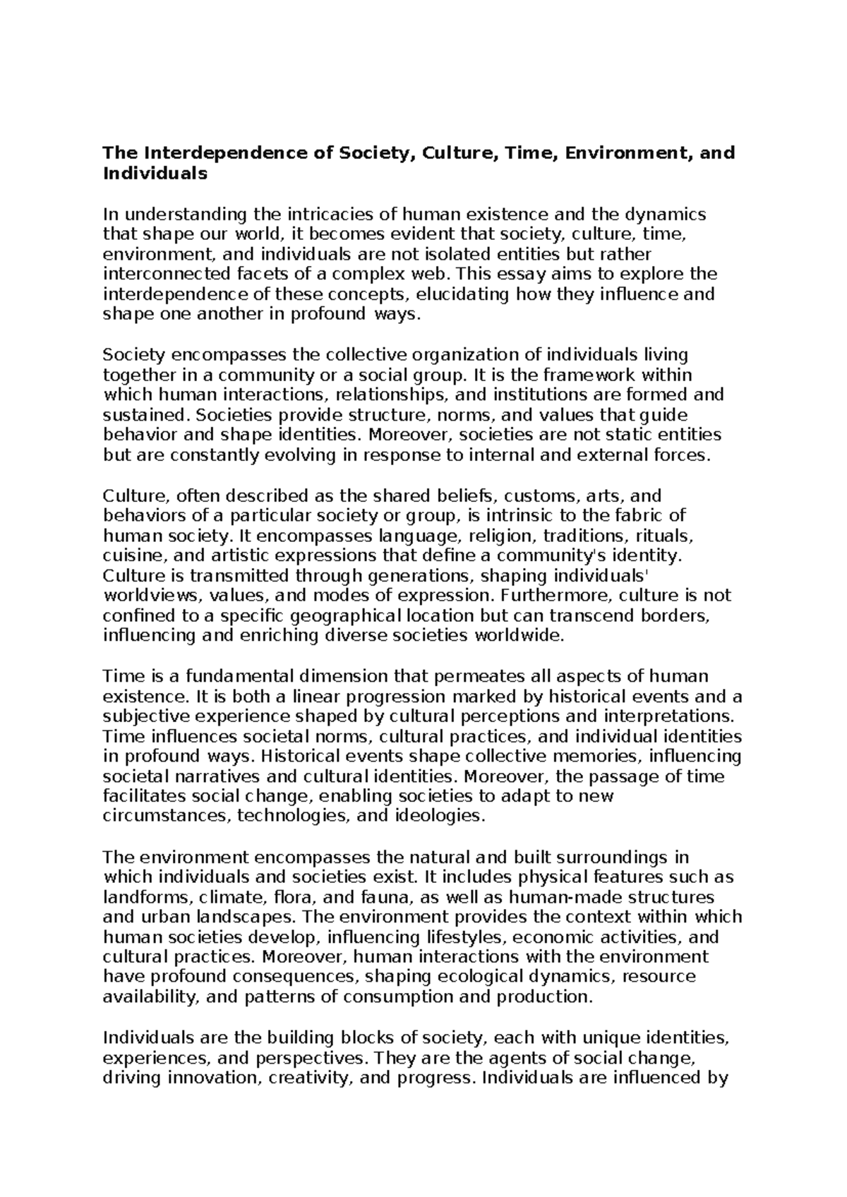 The Interdependence of Society - This essay aims to explore the ...