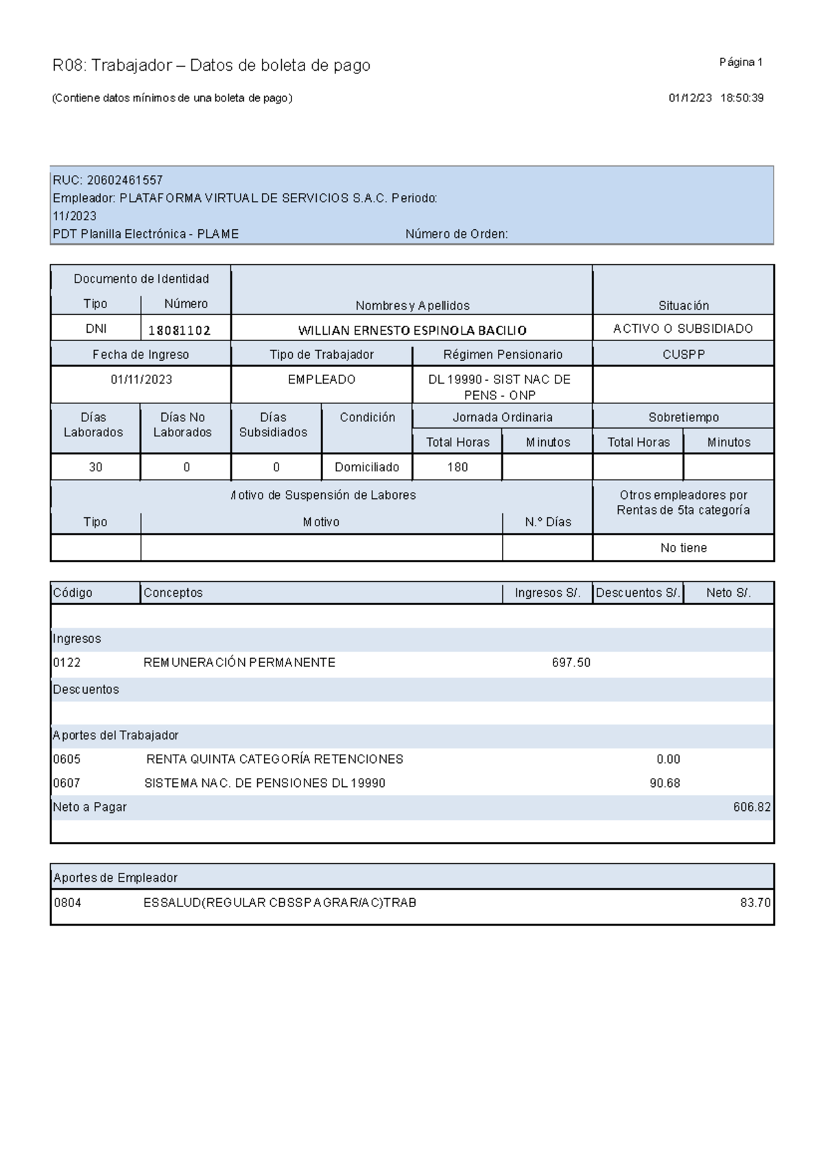 Boletas MODELO PARA PAGOS - R08: Trabajador – Datos de boleta de pago ...