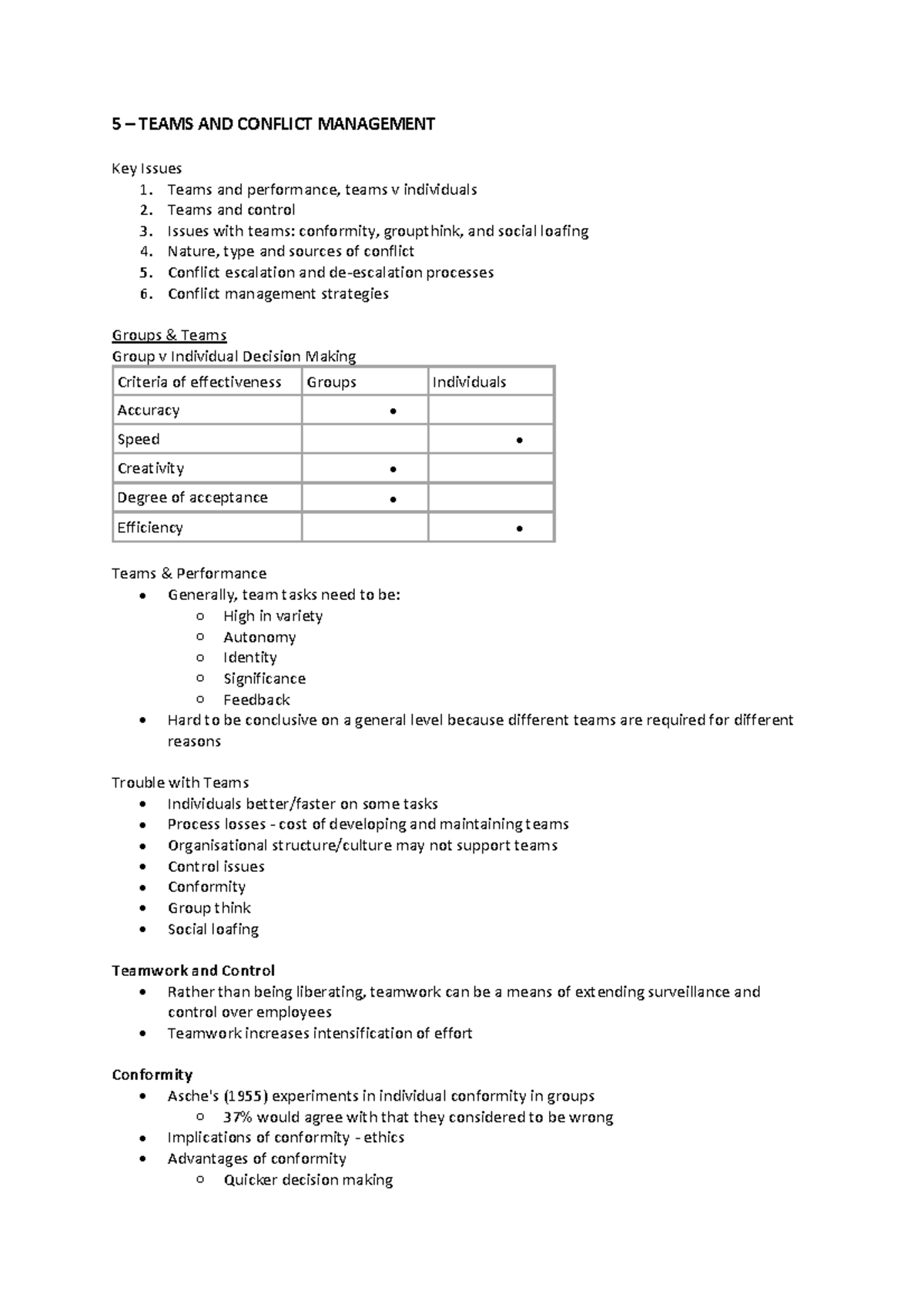 MNGT1001 5 - teams and conflict management - 5 – TEAMS AND CONFLICT ...