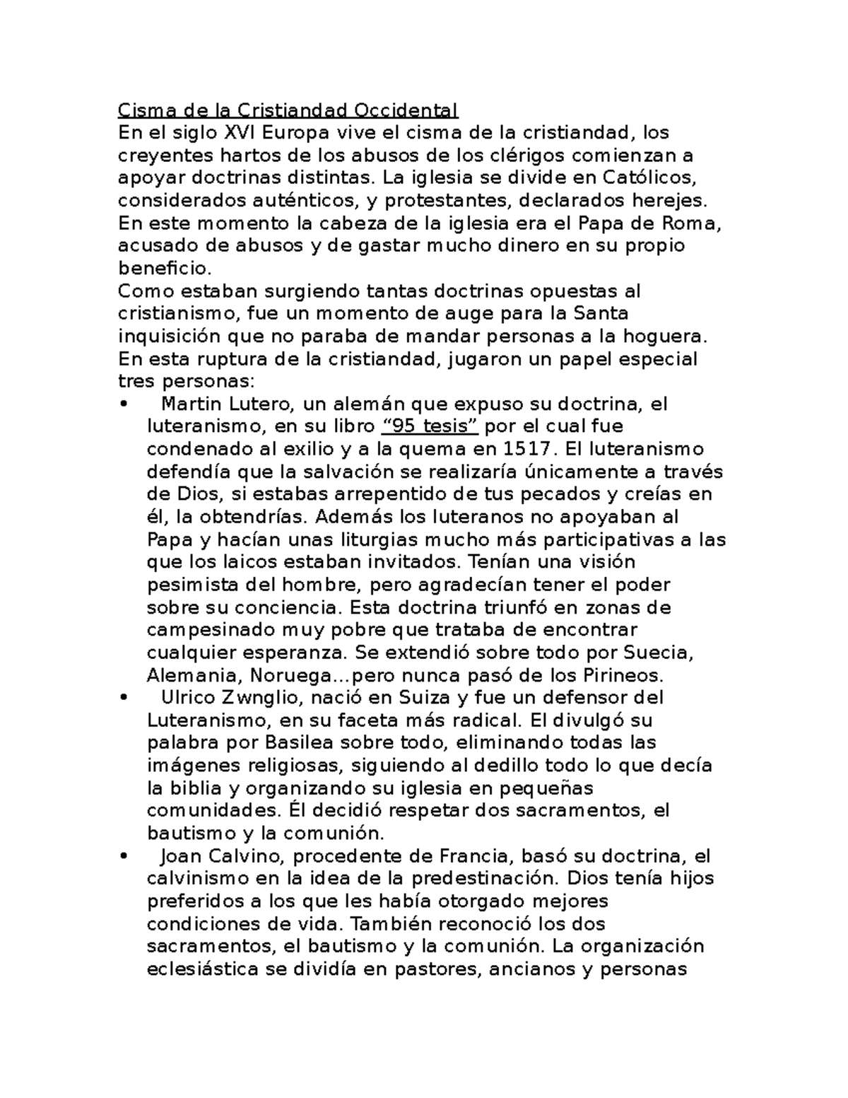 TEMA 1 - Dolores - Cisma de la Cristiandad Occidental En el siglo XVI ...