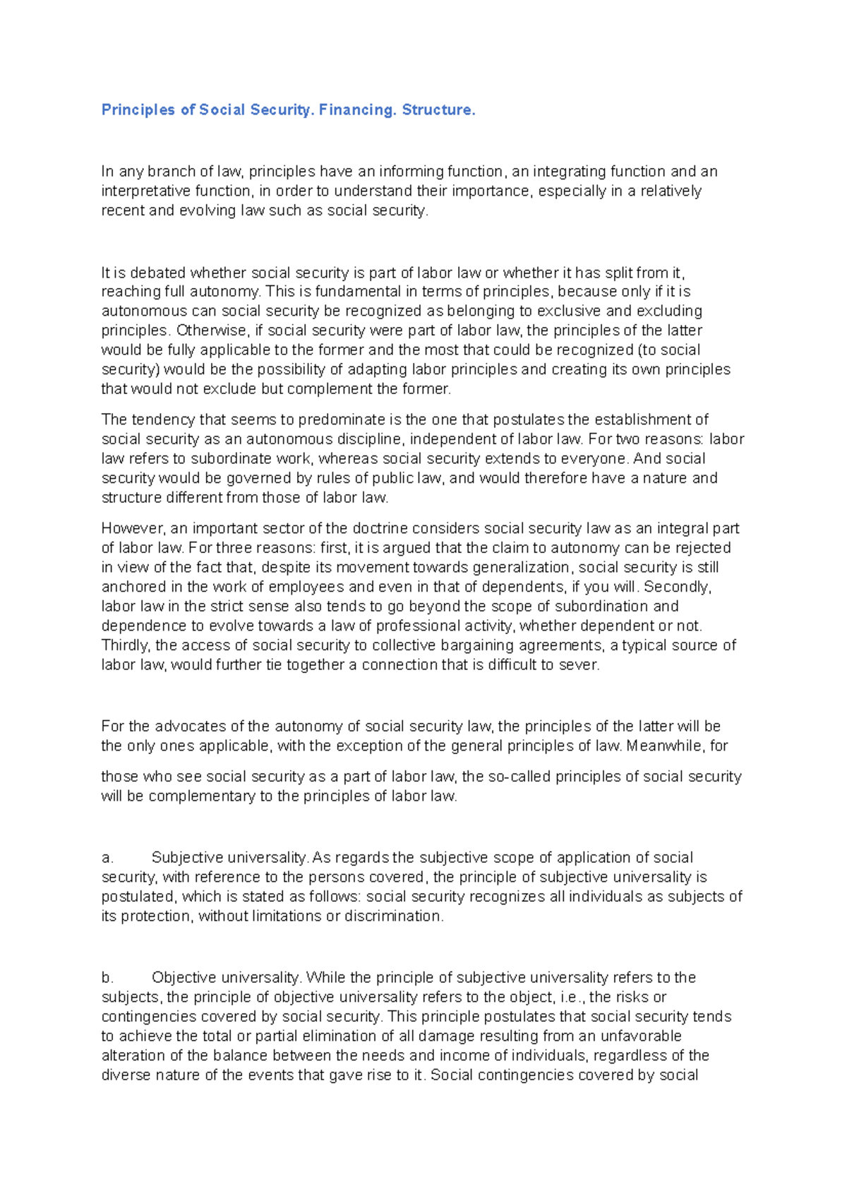 Principles of Social Security. Financing. Structure. 8 - Principles of ...