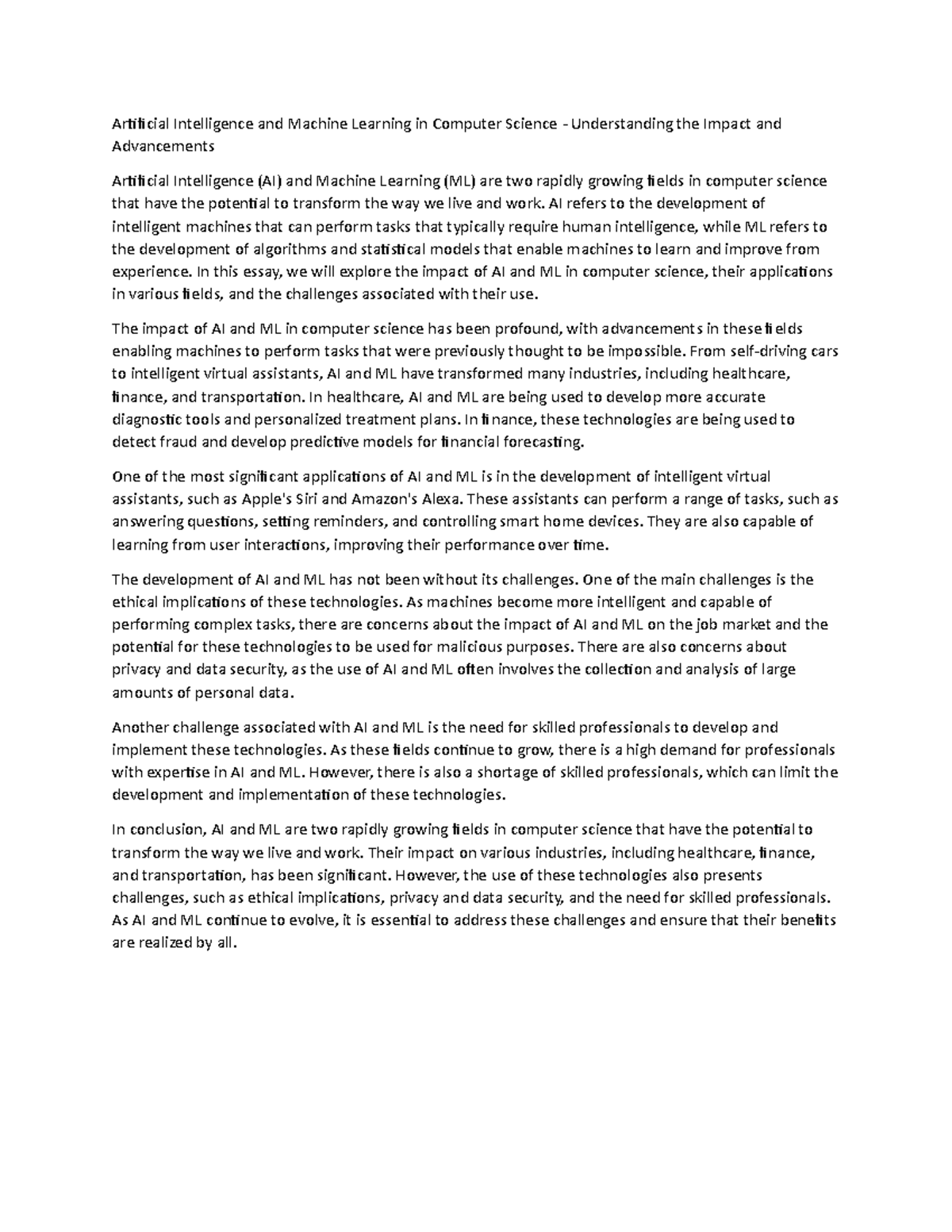 Artificial Intelligence and Machine Learning in Computer Science ...