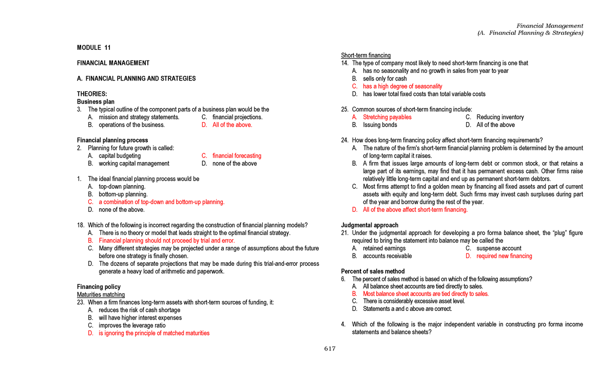 1st FM Percent of Sales AFN - (A. Financial Planning & Strategies ...
