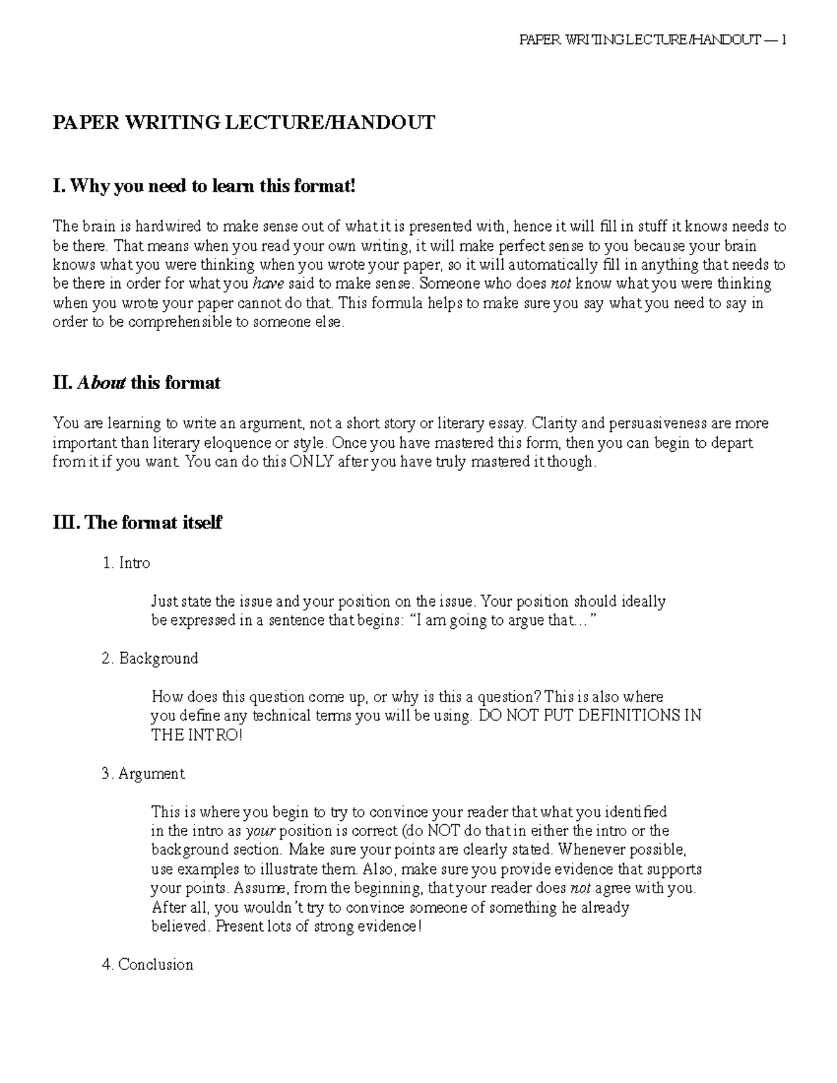 Paper Writing Guidelines - PAPER WRITING LECTURE/HANDOUT I. Why you ...