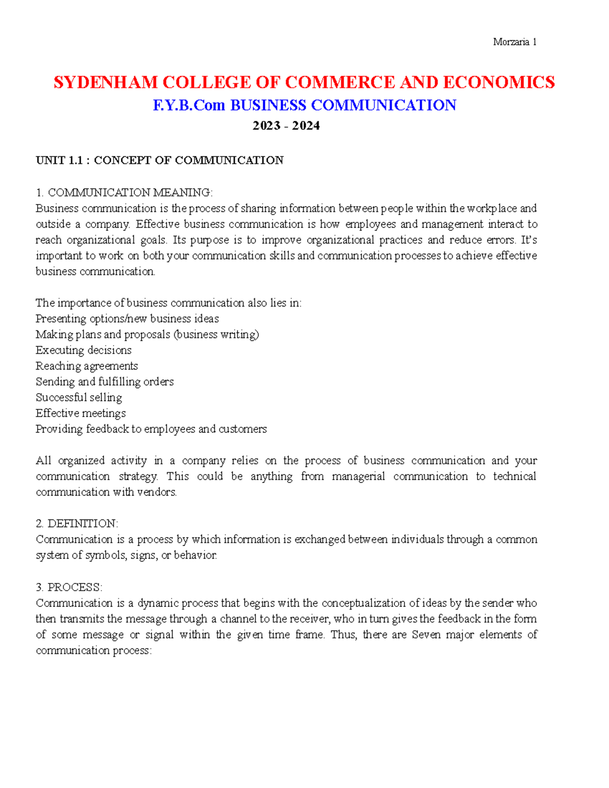 Business Communication Notes (Sneh Morzaria) - SYDENHAM COLLEGE OF ...