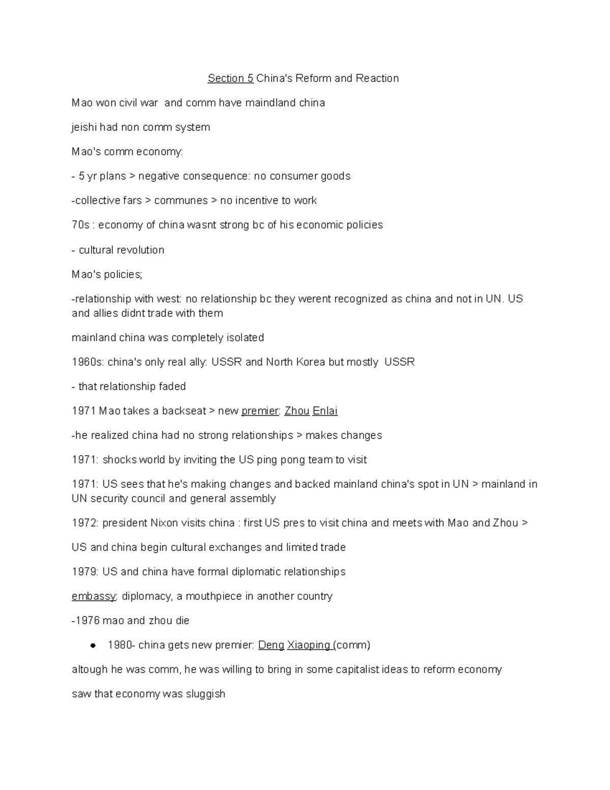 Chpt 19 section 5 - Lecture notes - Section 5 China's Reform and ...