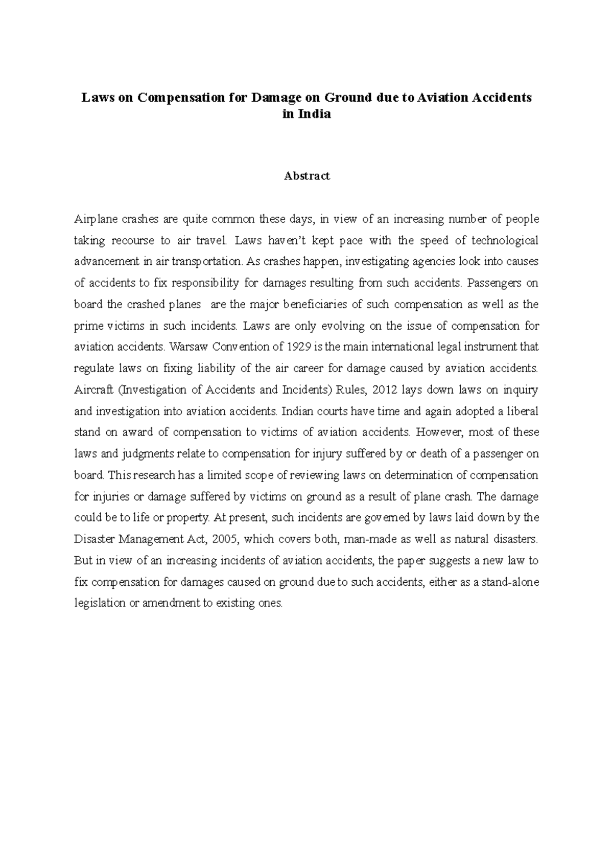 Abstract - Harsh Diwakar and Deekshant Verma - Laws on Compensation for ...
