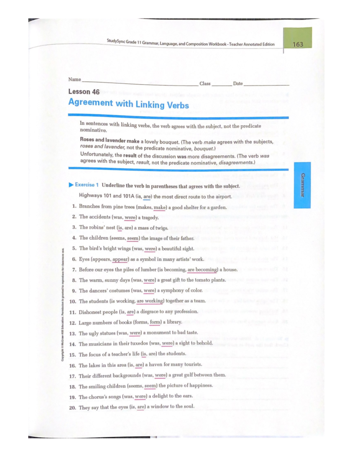 Study Sync Grade 11 Grammar, Language, and Composition Workbook ...