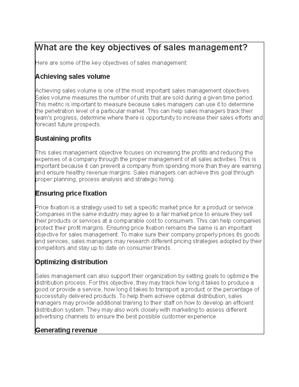 Assignment for Mary Henry - What are the key objectives of sales ...