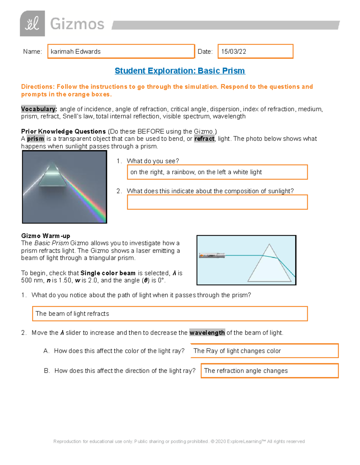 Copy of Basic Prism SE - Name: karimah Edwards Date: 15/03/ Student ...