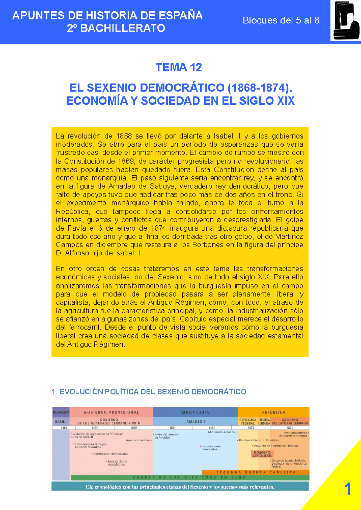 Tema 12 El Sexenio democrático economia y sociedad española en el siglo XIX - 2º BACHILLERATO ...