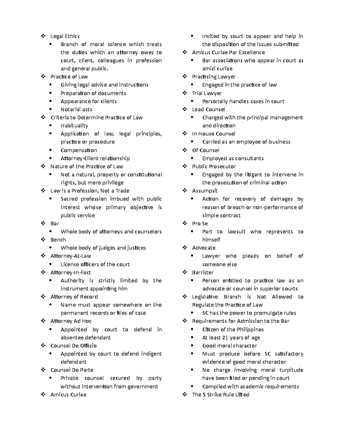 Doctrines and Principles - Legal Ethics Branch of moral science which ...