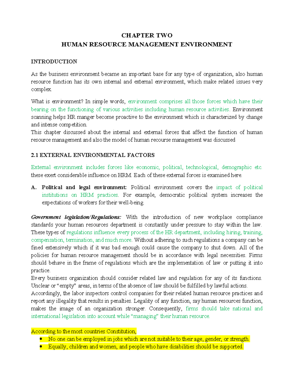 Ch. 2. HRM - Lecture notes - CHAPTER TWO HUMAN RESOURCE MANAGEMENT ...