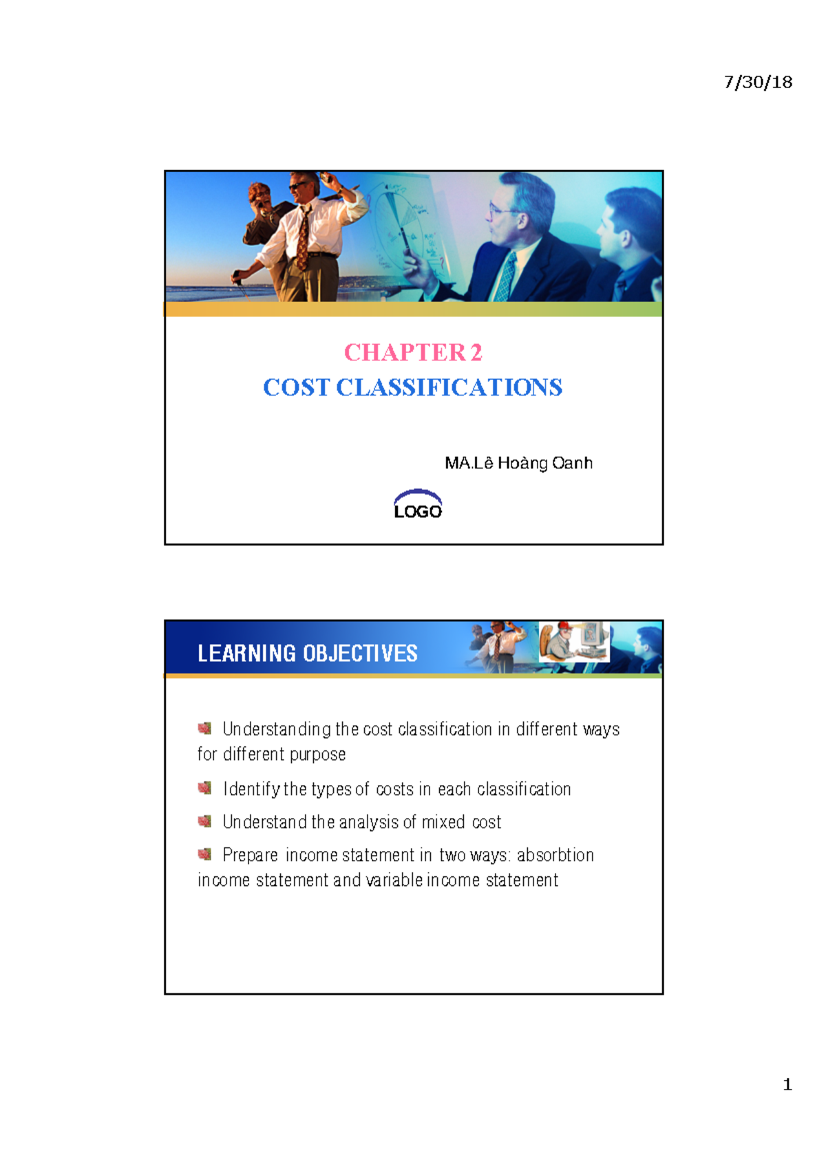 Chapter 2-Cost classification-gửi sv - LOGO CHAPTER 2 COST ...