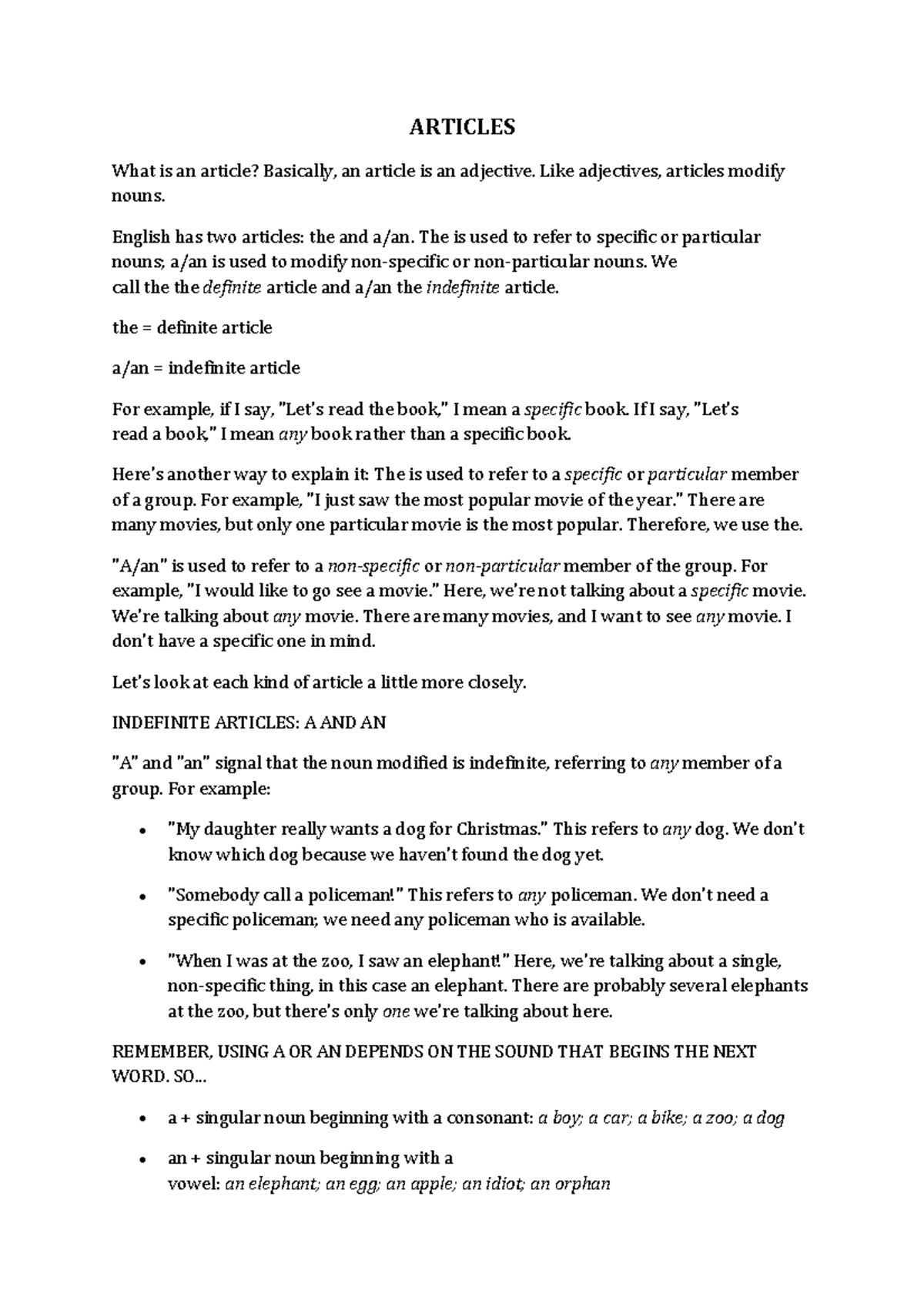 Adjective Preposition Conjunction - ARTICLES What is an article ...