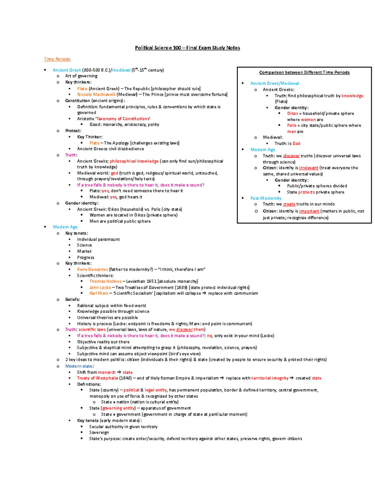 Political Science 100 - Final Exam Notes - Political Science 100 Final ...