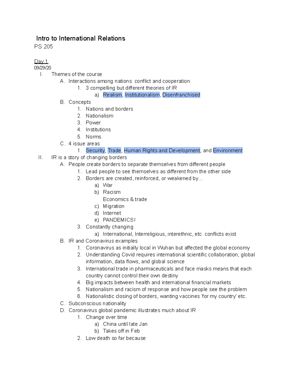 Intro to International Relations Lecture Notes - Intro to International ...