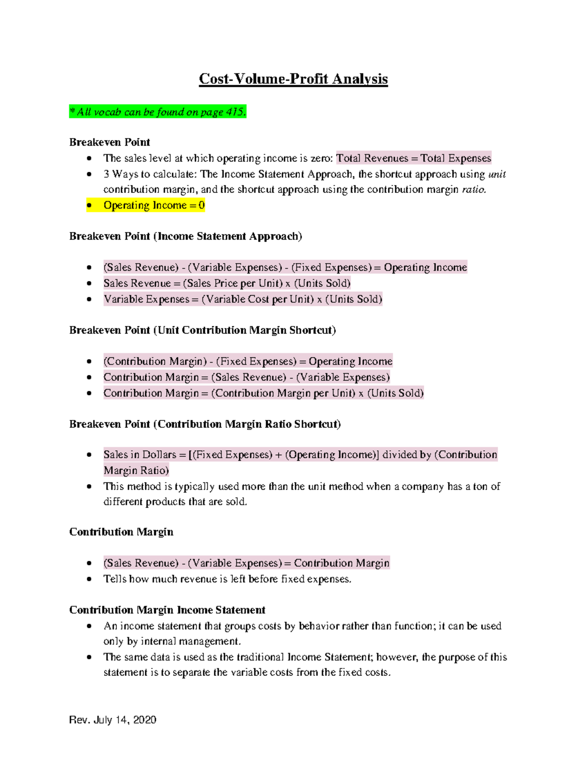 Cost list and example - Cost-Volume-Profit Analysis All vocab can be ...