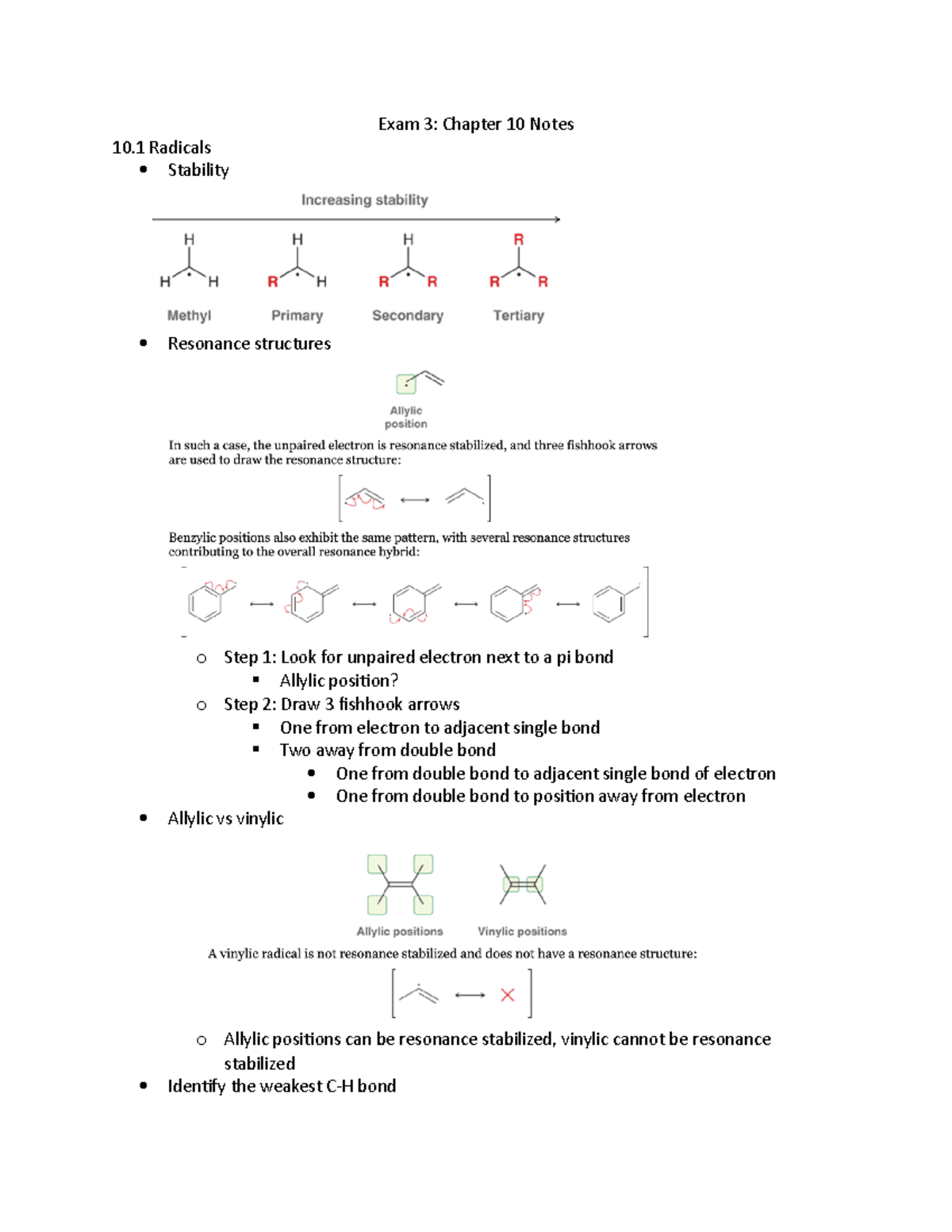 Chapter 10 Notes - Exam 3: Chapter 10 Notes 10 Radicals Stability ...